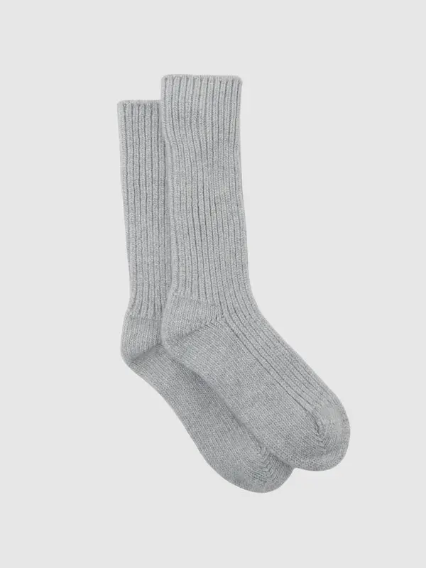 REISS Rib-knit Socks With Wool And Cashmere - Soft Grey