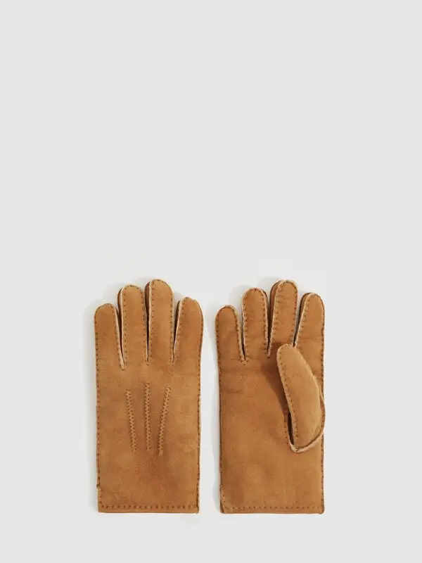 REISS Agon Suede Shearling Gloves - Tan