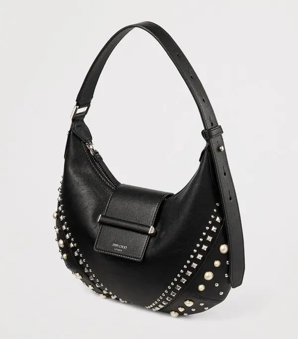 JIMMY CHOO Small Bar Studded Leather Shoulder Bag - Black