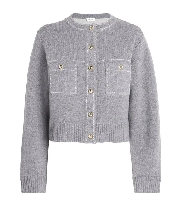Sandro Wool-blend Topstitched Cardigan