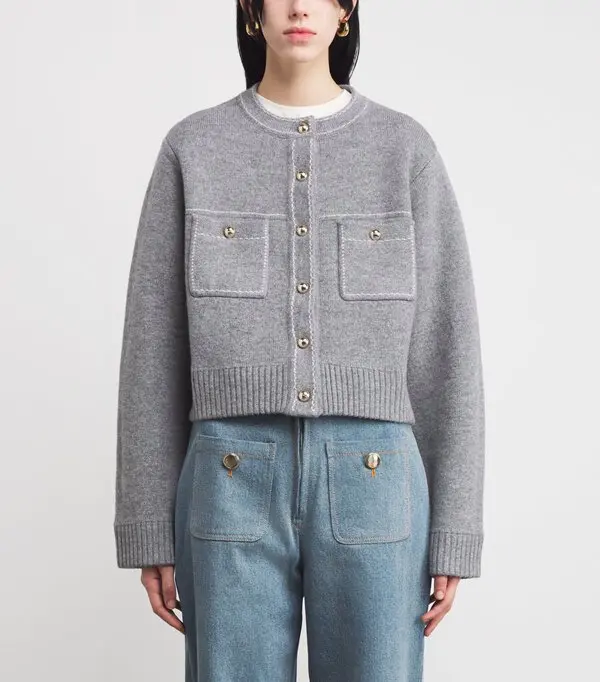Sandro Wool-blend Topstitched Cardigan