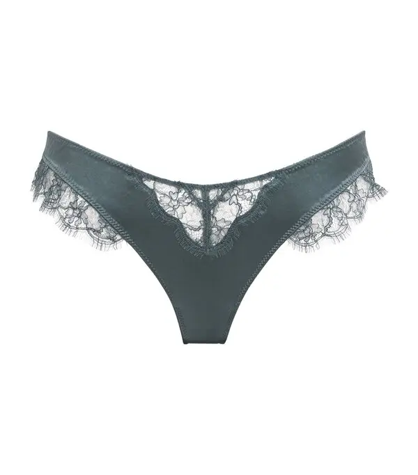 Kiki De Montparnasse Silk-lace Thong - Blue