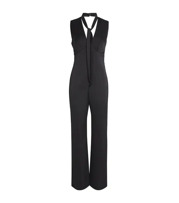 Claudie Pierlot Satin Plunge-neck Jumpsuit - Black