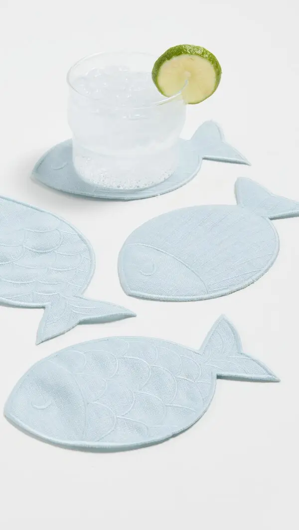 PIECEWORK Sardine Embroidered Linen Napkins Set Of 4