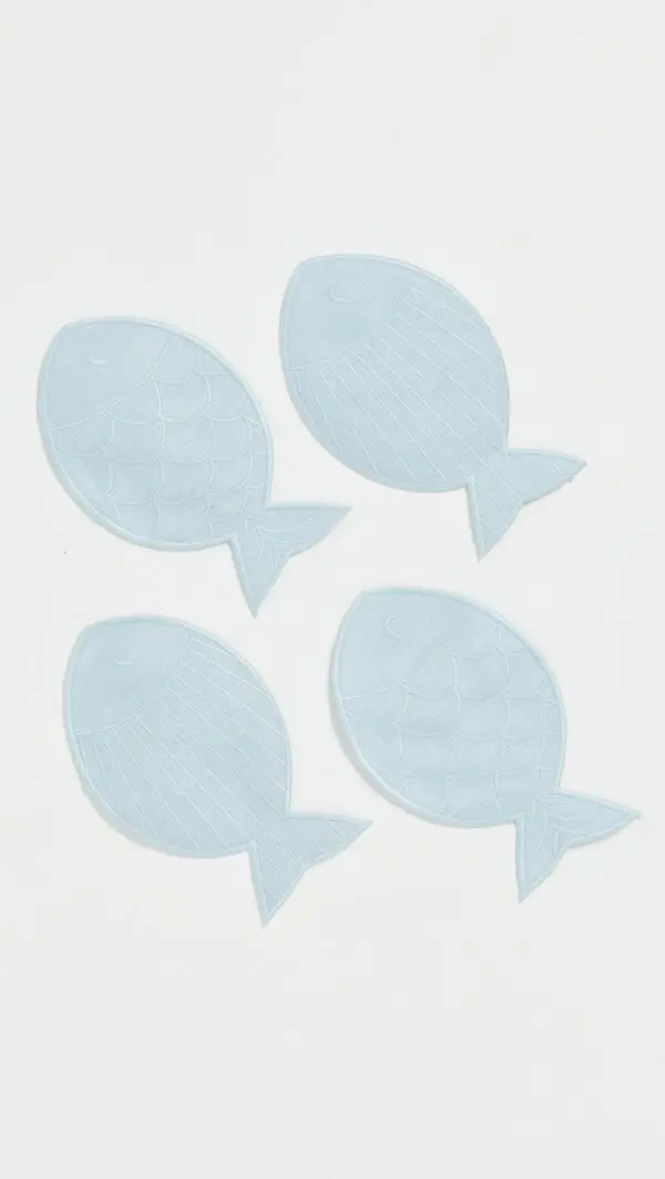 PIECEWORK Sardine Embroidered Linen Napkins Set Of 4