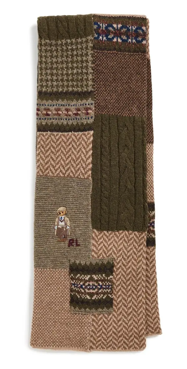 Ralph Lauren Charles Bear Patchwork Scarf - Brown Multi