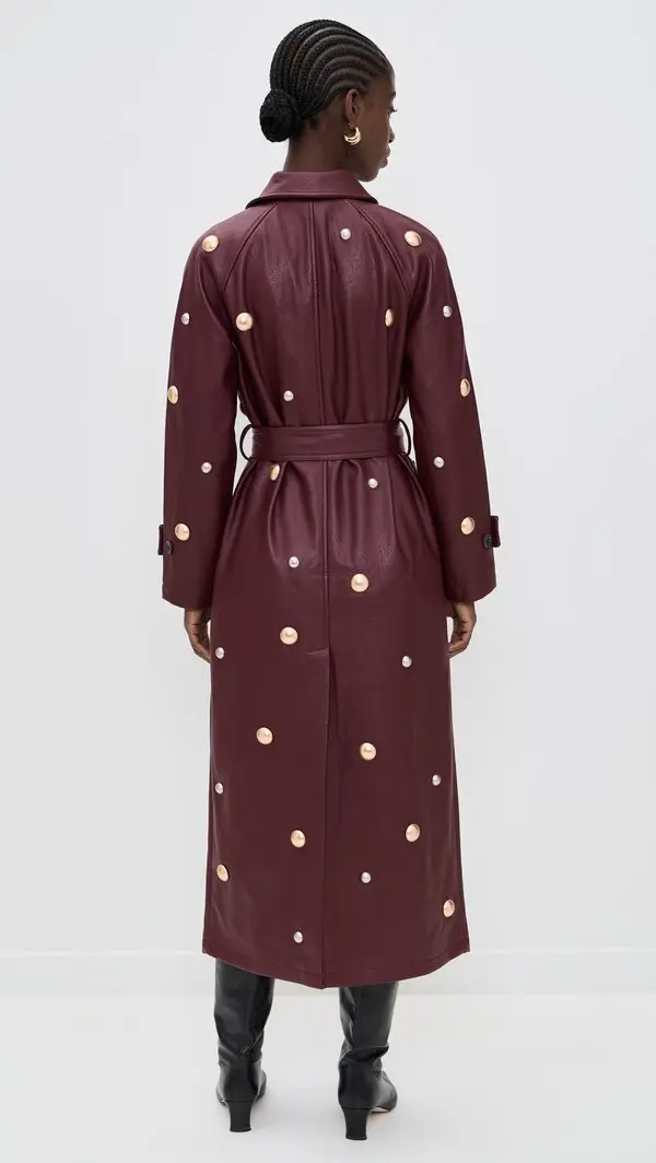 Avec Les Filles Belted Trench Coat With Stud Embellishments