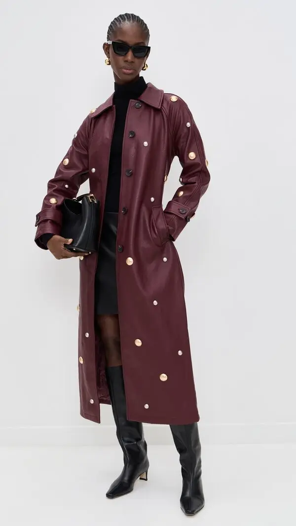 Avec Les Filles Belted Trench Coat With Stud Embellishments