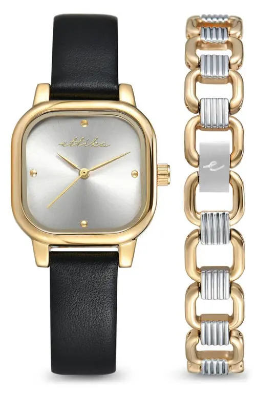 Ettika Classic Square Bracelet Watch & Leather Strap Set
