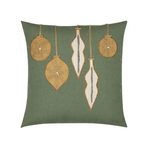 ELAINE SMITH Ornaments Hand Appliqued Indoor & Outdoor Woven Accent Holiday Pillow - Fern
