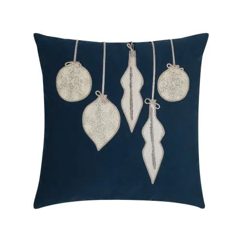 ELAINE SMITH Ornaments Hand Appliqued Indoor & Outdoor Woven Accent Holiday Pillow - Midnight