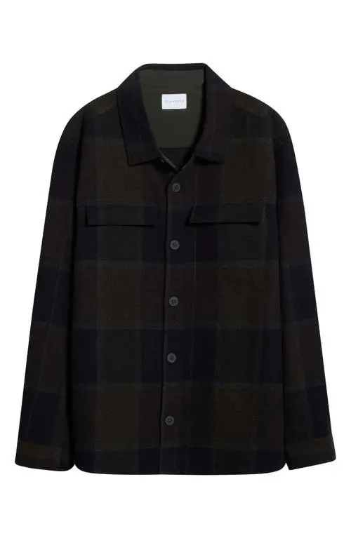7 Diamonds Windowpane Check Wool Blend Button-up Overshirt
