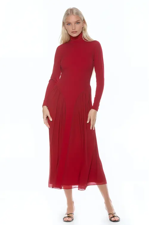 ALEXIA ADMOR Odette Mockneck Midi Dress - Burgundy
