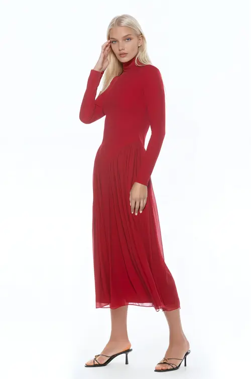 ALEXIA ADMOR Odette Mockneck Midi Dress - Burgundy