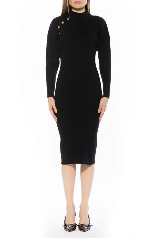 ALEXIA ADMOR Mockneck Dolman Sleeve Midi Knit Dress - Black