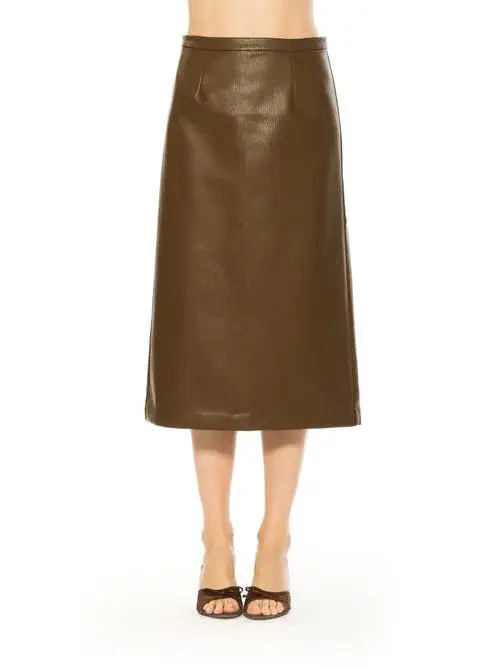 ALEXIA ADMOR Isla Vegan Leather Midi Skirt - Camel