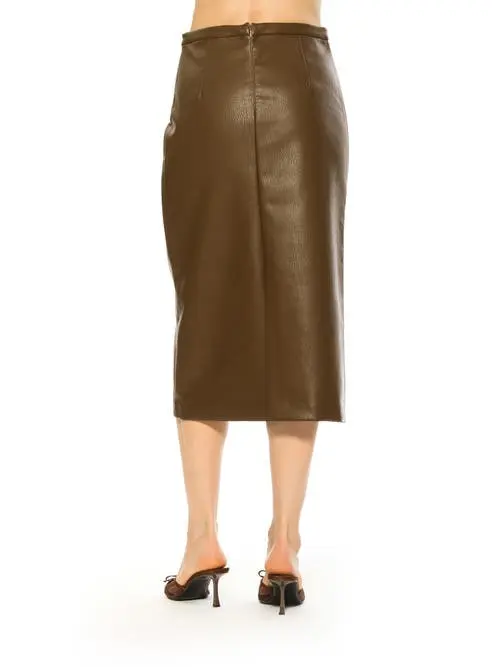 ALEXIA ADMOR Isla Vegan Leather Midi Skirt - Camel