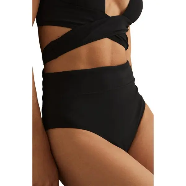 REISS Helena High Waist Bikini Bottom - Black