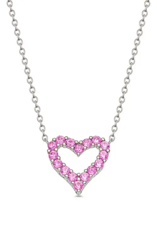 LILY NILY Open Heart Cubic Zirconia Pendant Necklace - Pink
