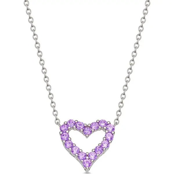 LILY NILY Open Heart Cubic Zirconia Pendant Necklace - Purple