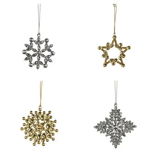 CG HUNTER Beaded Snowflake And Star Christmas Ornaments - Brass