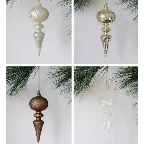 CG HUNTER Assorted Neutral Palette Glass Finial Ornament - Crème