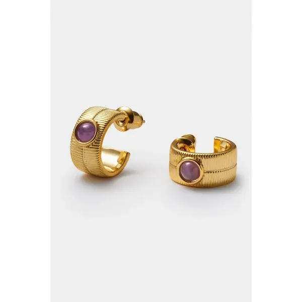 KATIE LOXTON Gold Plated Hoop Earrings With Amethyst - February