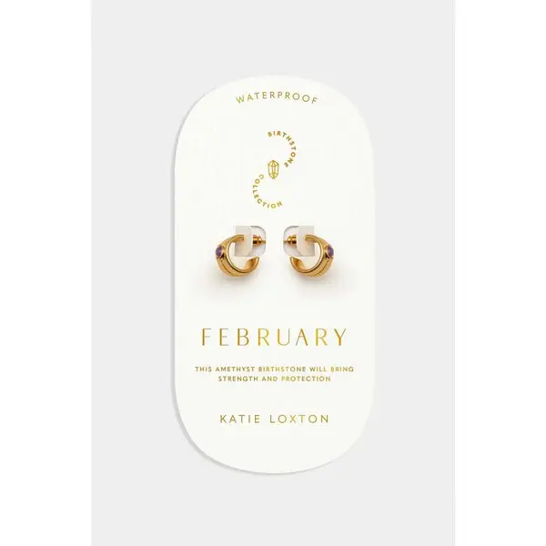 KATIE LOXTON Waterproof Gold Birthstone Hoop Earrings With Garnet - February
