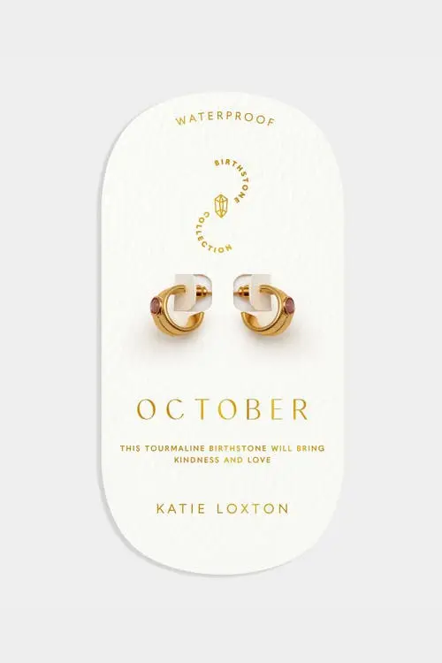 KATIE LOXTON Gold Tourmaline Birthstone Hoop Earrings - October