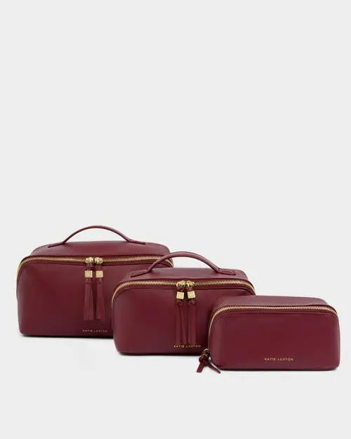 KATIE LOXTON Fold-out Mirror Makeup Bag - Cherry