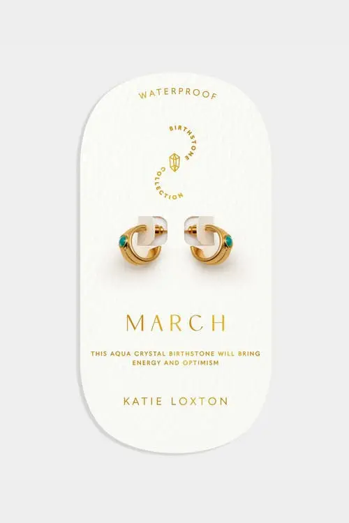 KATIE LOXTON Gold Birthstone Hoop Earrings With Aqua Crystal - March