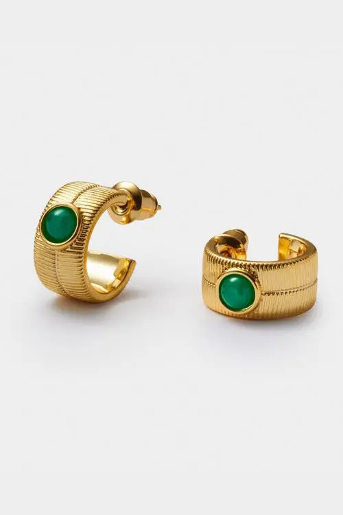 KATIE LOXTON Gold Pvd Coated Hoop Earrings With Green Agate Stone - May