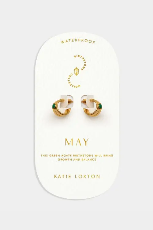 KATIE LOXTON Waterproof Gold Birthstone Hoop Earrings With Garnet - May