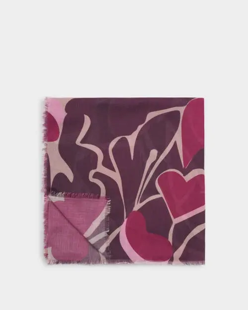 KATIE LOXTON Organic Heart Printed Scarf - Maroon And Cherry