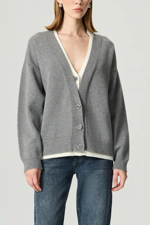 NOCTURNE Crystal-button V-neck Cardigan