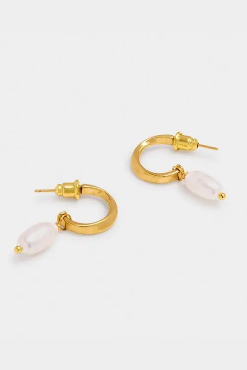 KATIE LOXTON Pearl Lustre Hoop Earrings - Pearl And Gold