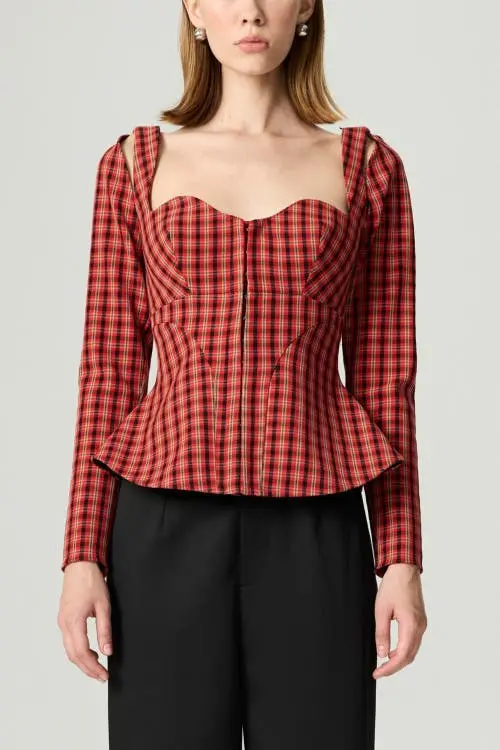 NOCTURNE Checked Corset Top