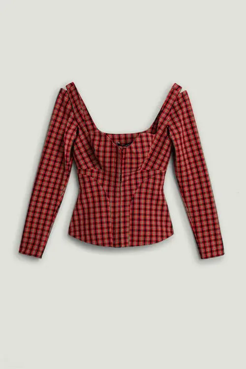 NOCTURNE Checked Corset Top