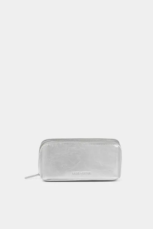 KATIE LOXTON Patent Crackle Fold-out Mirror Makeup Bag - Silver