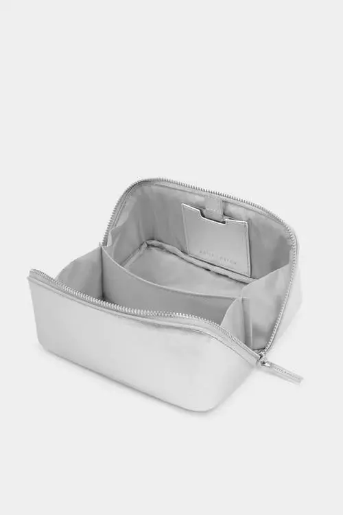 KATIE LOXTON Patent Crackle Fold-out Mirror Makeup Bag - Silver