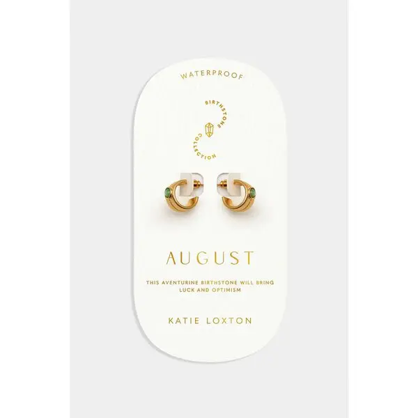 KATIE LOXTON Waterproof Gold Birthstone Hoop Earrings With Aventurine - August