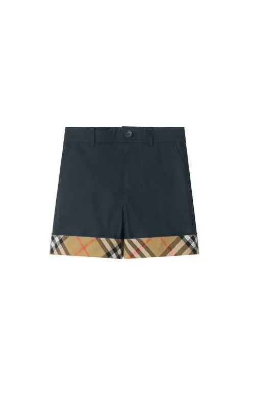 Burberry Check Turn-up Cotton Shorts - Navy