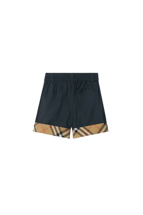 Burberry Check Turn-up Cotton Shorts - Navy