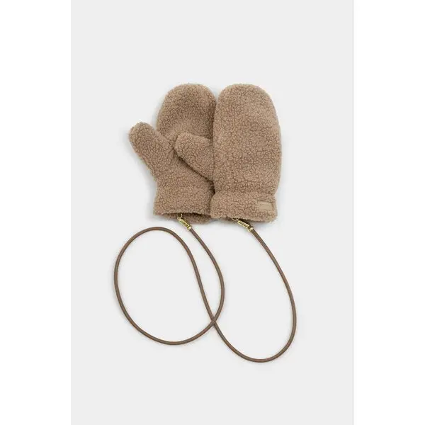 KATIE LOXTON Teddy Mittens With Cord - Tan