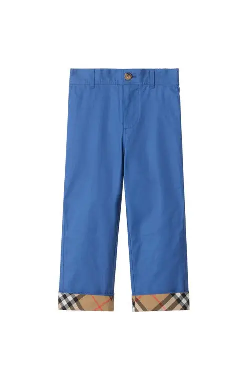 Burberry Check Turn-up Cotton Trousers - Warm Cornflower Blue