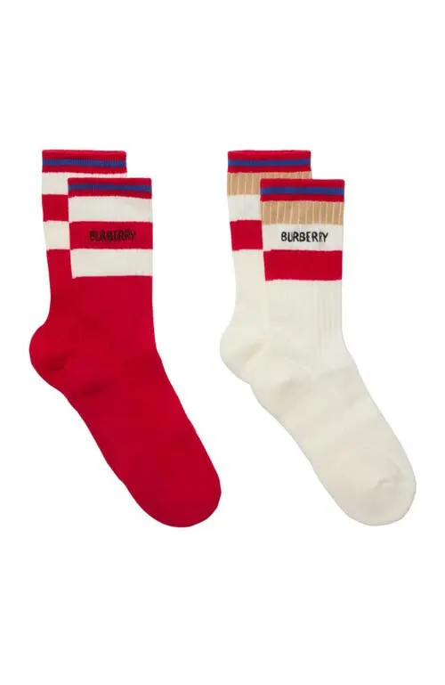 Burberry Two-piece Logo Stripe Socks Set - White/pillar Red