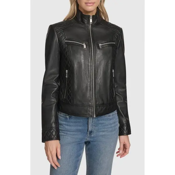 Andrew Marc Mikel Racer Leather Jacket - Black