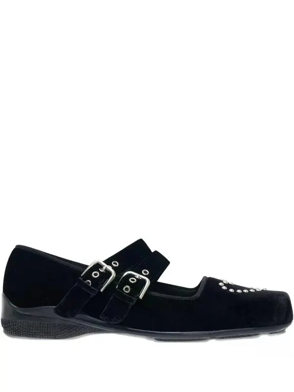 OPEN YY Heart-stud Buckled Ballet Flats