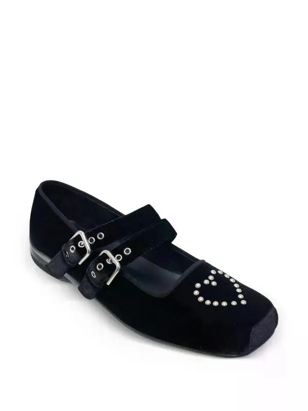 OPEN YY Heart-stud Buckled Ballet Flats