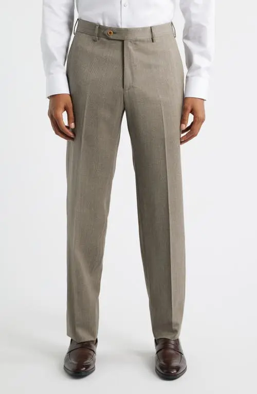 Zanella Parker Flat Front Wool Dress Pants - Khaki